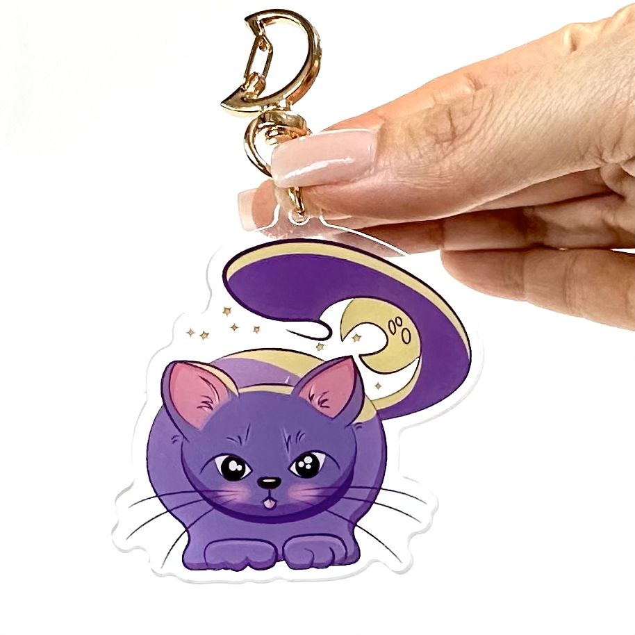 “Cat & Moon” Acrylic Keychain - StarBreeze Art & Design